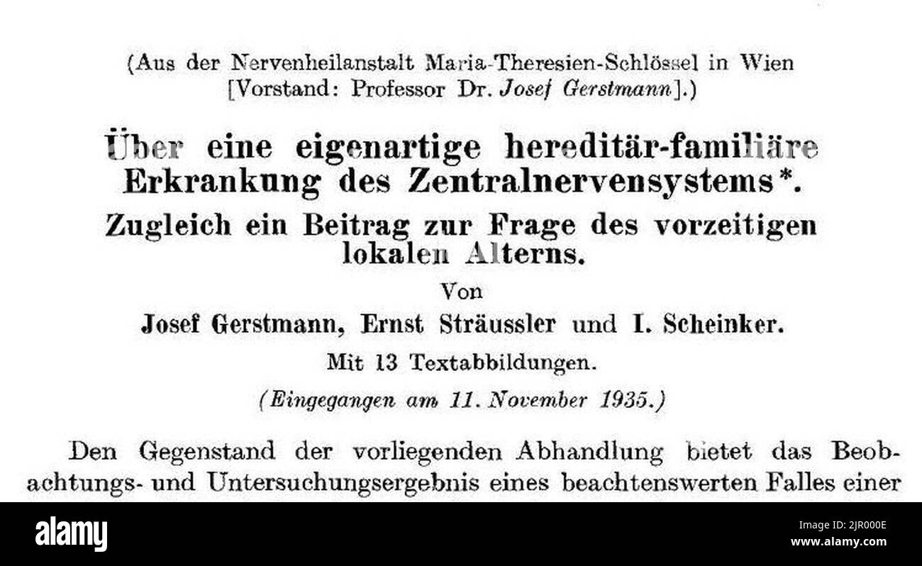 Title page of Gerstmann, Straussler and Scheinker article Stock Photo ...