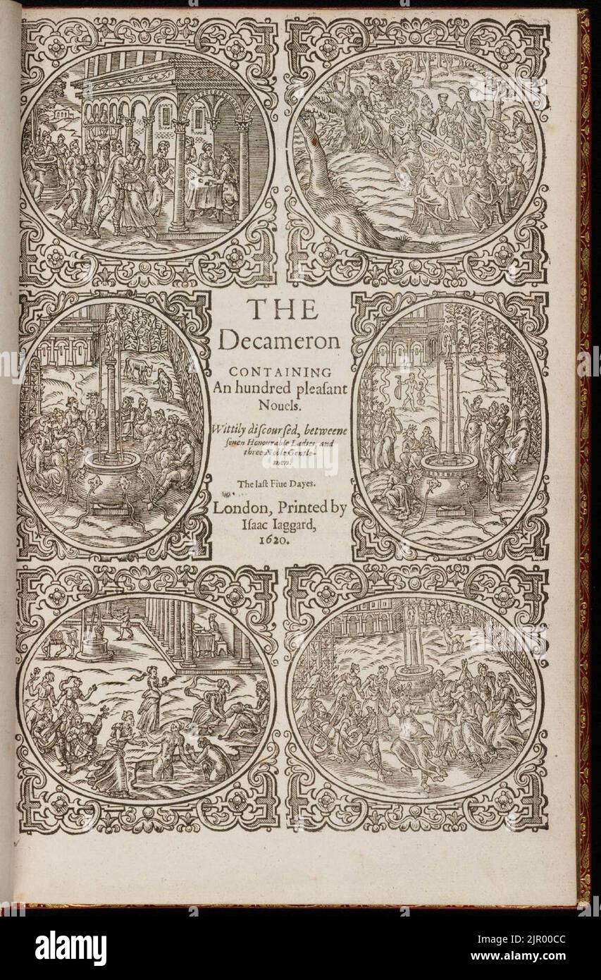 Title page The Decameron printed by Isaac Iaggard London 1620 Stock ...