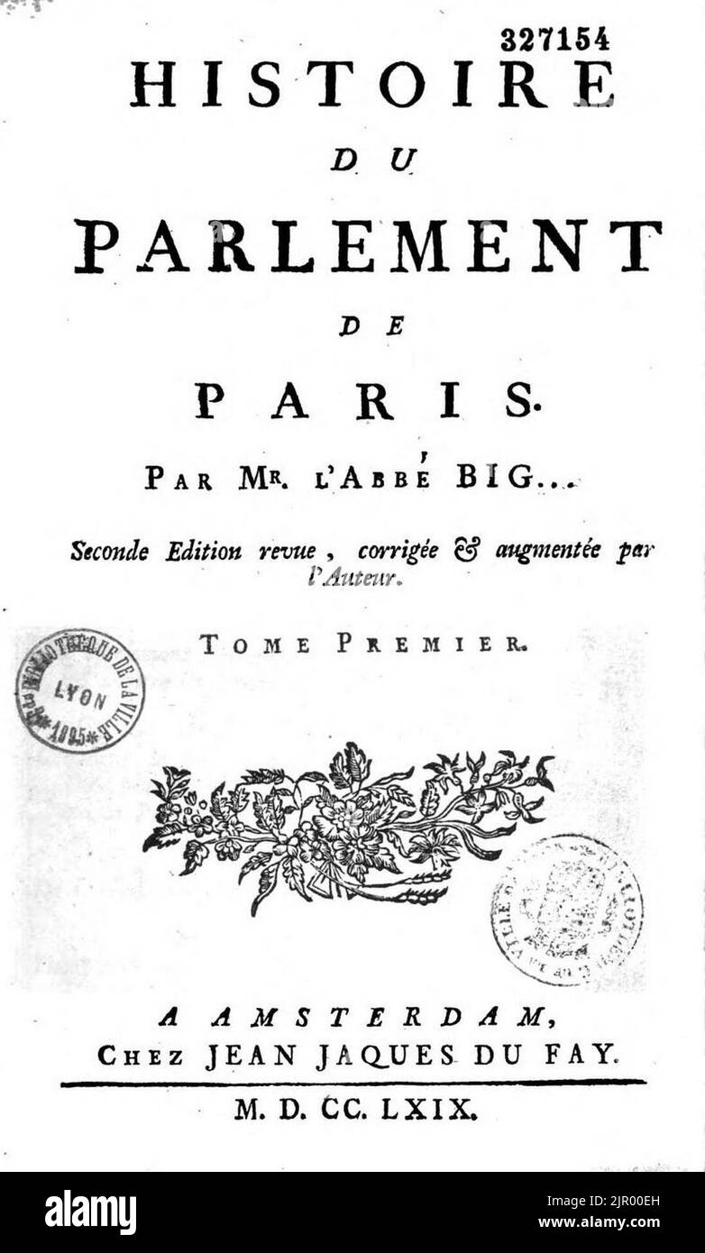 Title page Voltaire Histoire du Parlement de Paris Stock Photo - Alamy
