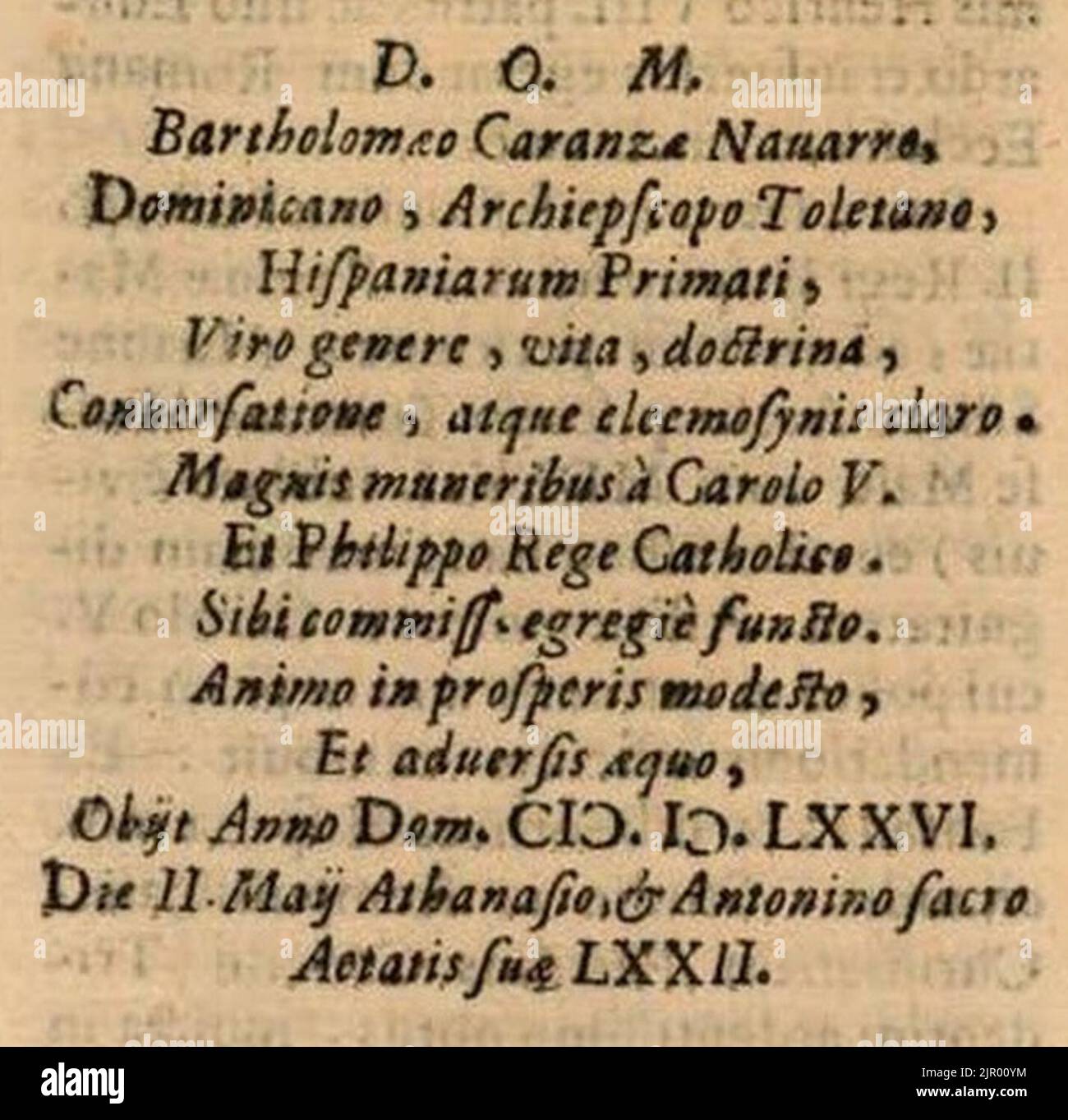 Titulus sepulcri Bartholomaei Carranza Archiepiscopi Toletani Stock ...
