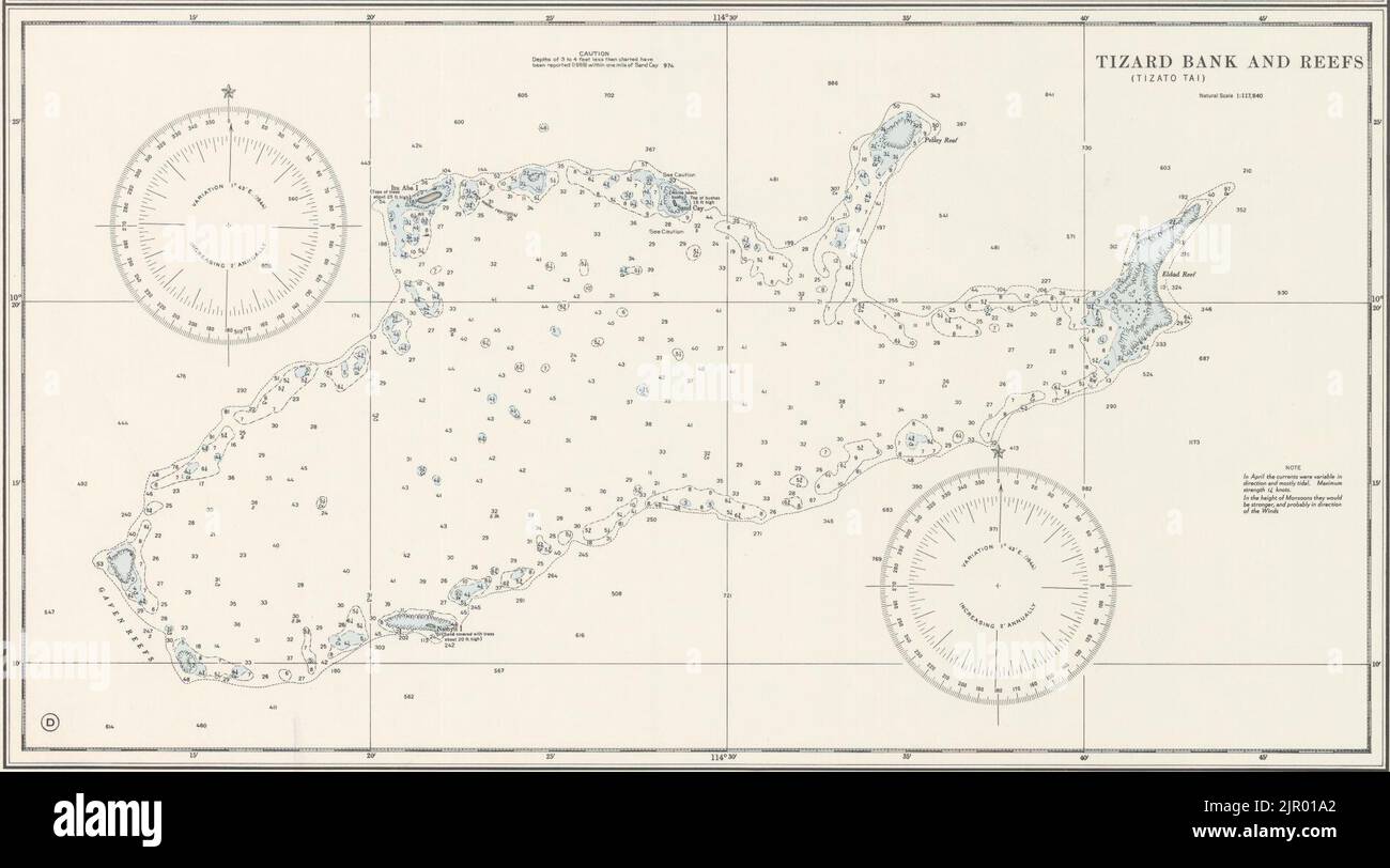 Tizard Bank nautical chart of 1911 (cropped Stock Photo - Alamy