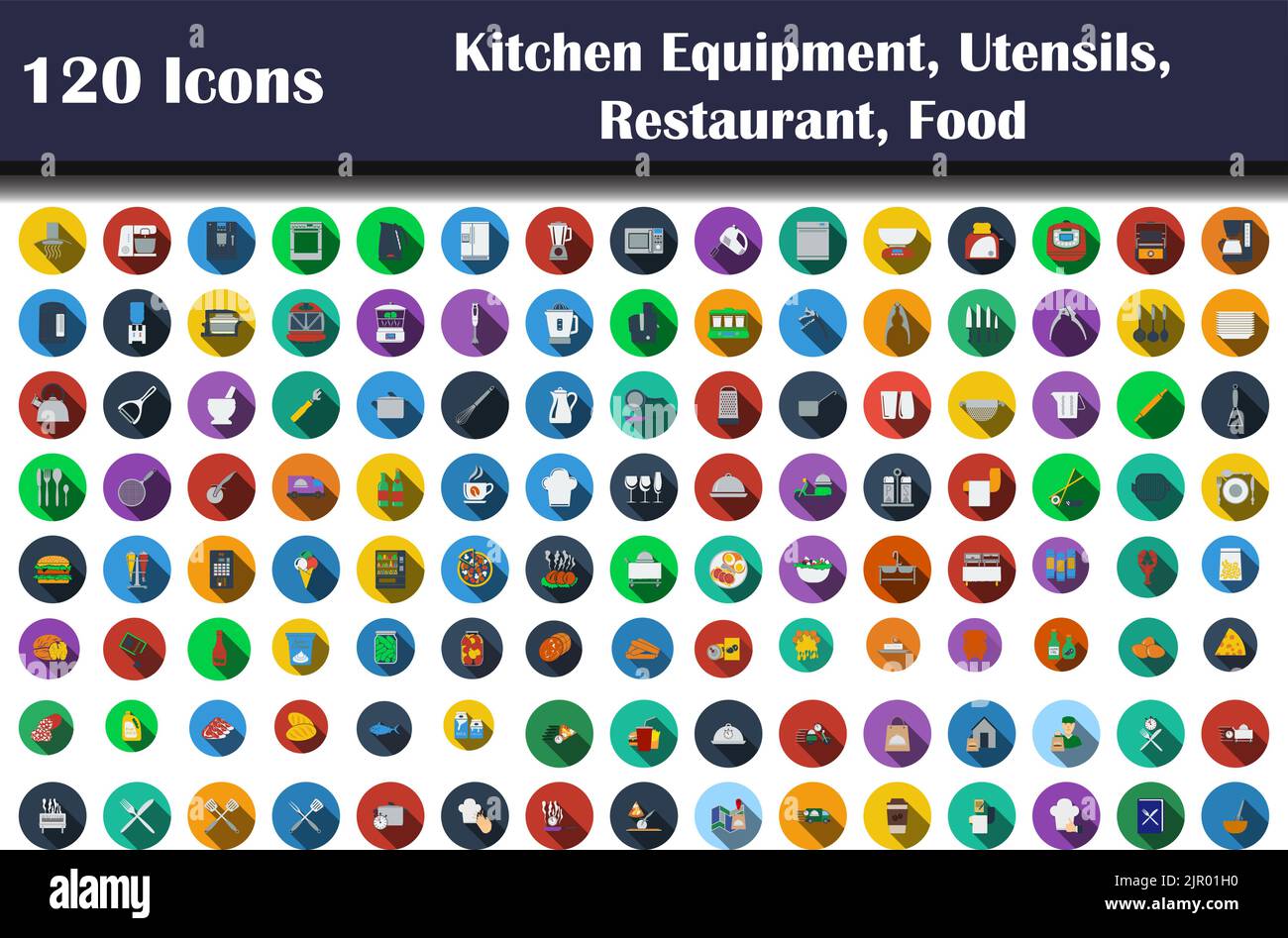 120 Icons Of Kitchen Equipment, Utensils, Restaurant, Food. Flat Design ...
