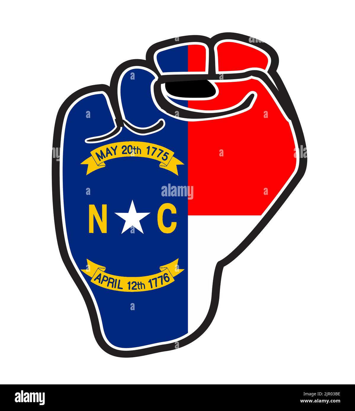 A black outline power fist over the North Carolina state flag icons ...