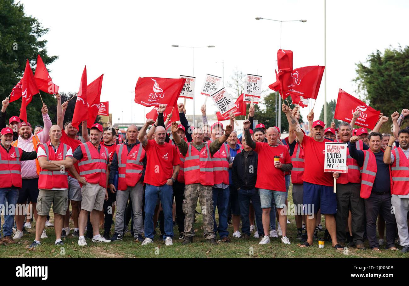 Members of the Unite union man a picket line at one of the entrances to ...