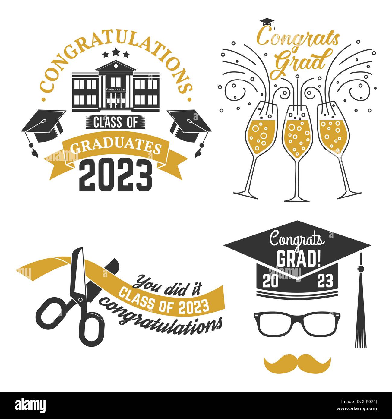 Set Of Vector Class Of 2023 Badges Concept For Shirt Print Seal