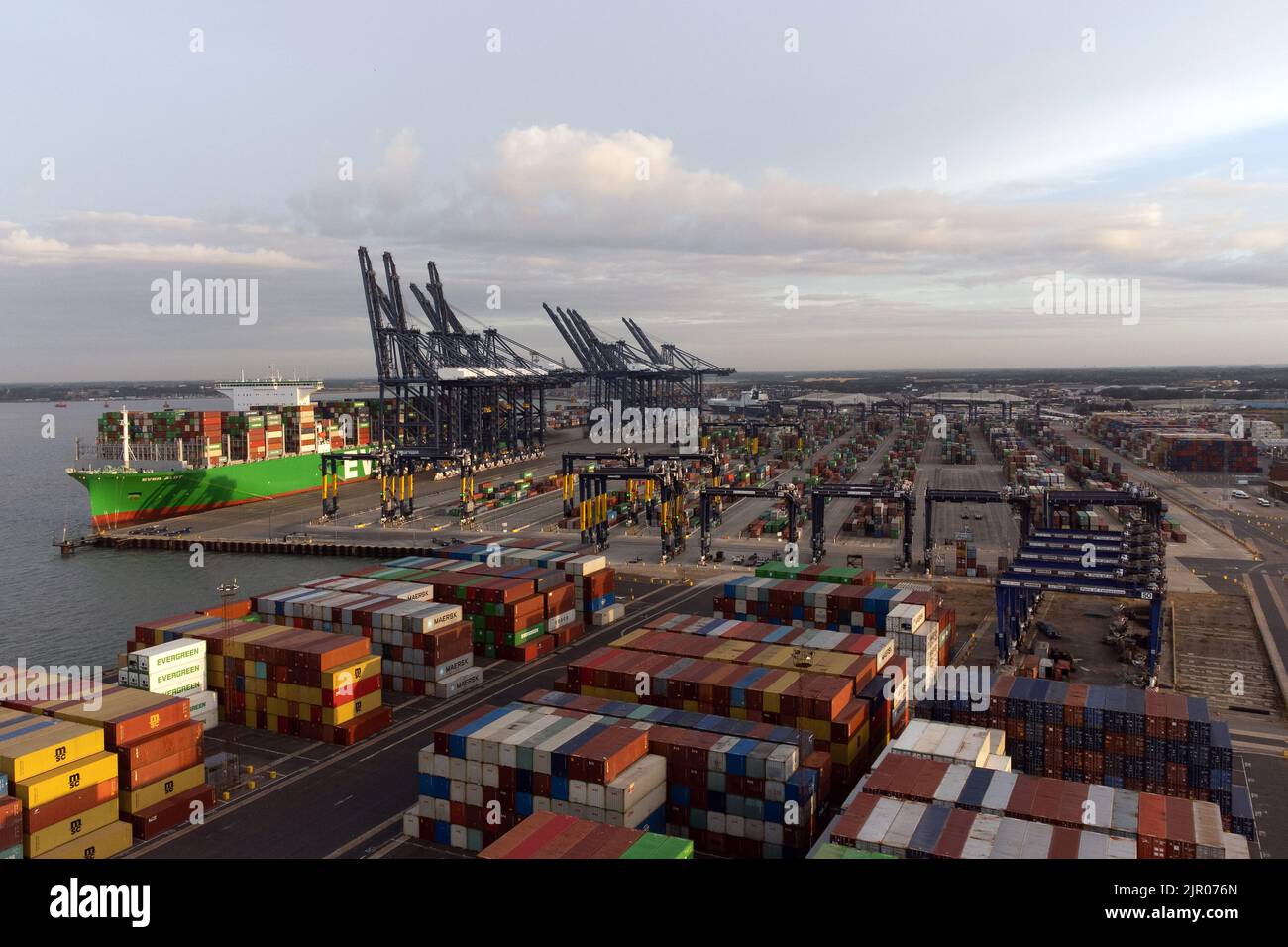 Aerial view of the Port of Felixstowe in Suffolk, Britain's biggest and ...
