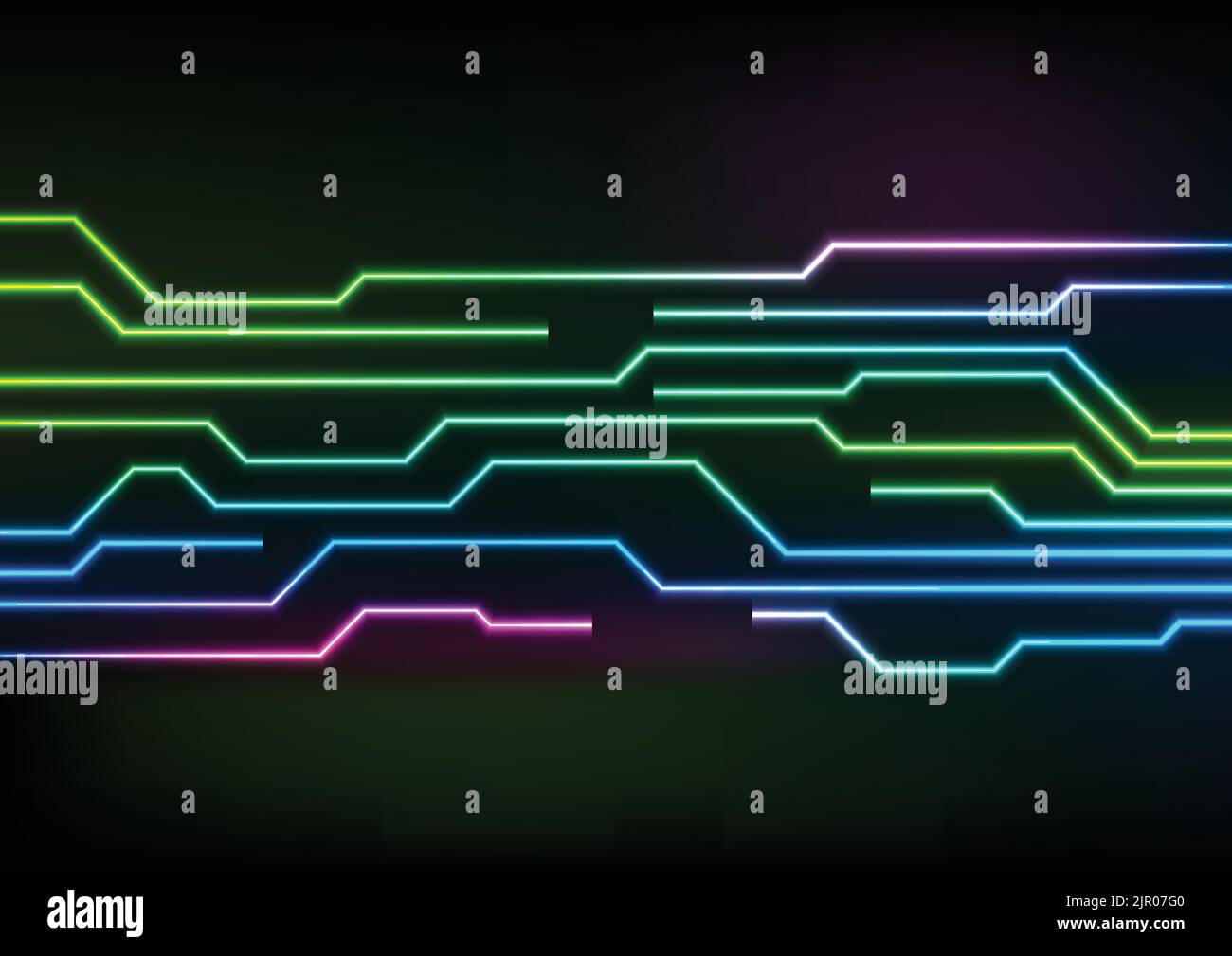 Glowing Neon Circuit Board Lines On Black Background Vector Technology Design Stock Vector