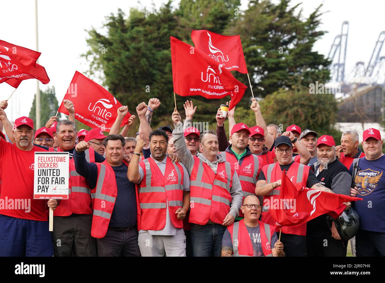Members of the Unite union man a picket line at one of the entrances to ...