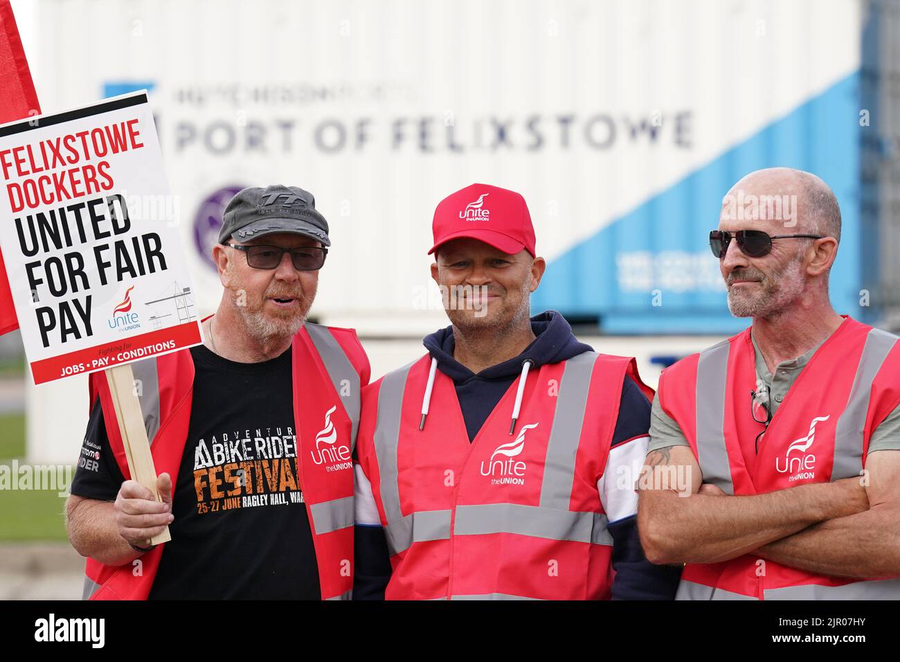 Members of the Unite union man a picket line at one of the entrances to ...
