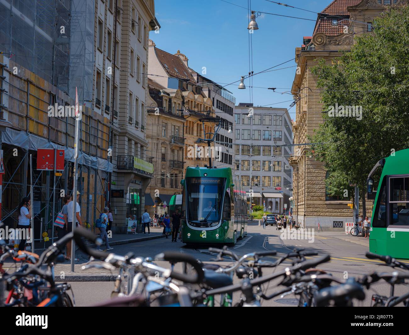 Basel, Switzerland - July 4 2022: public transport in the city. Green ...