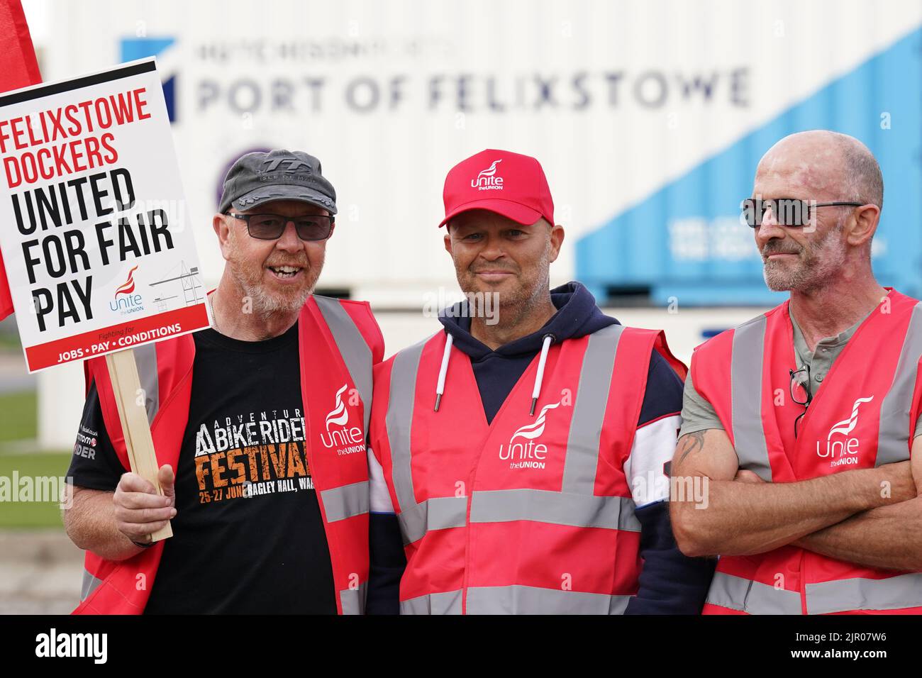 Members of the Unite union man a picket line at one of the entrances to ...