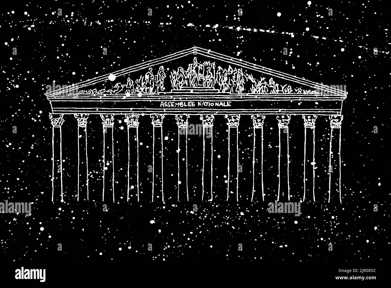 France, Paris, 2022-08-19. White rendering on black background of the ...