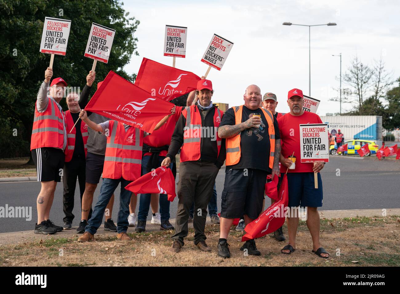 Members of the Unite union man a picket line at one of the entrances to ...