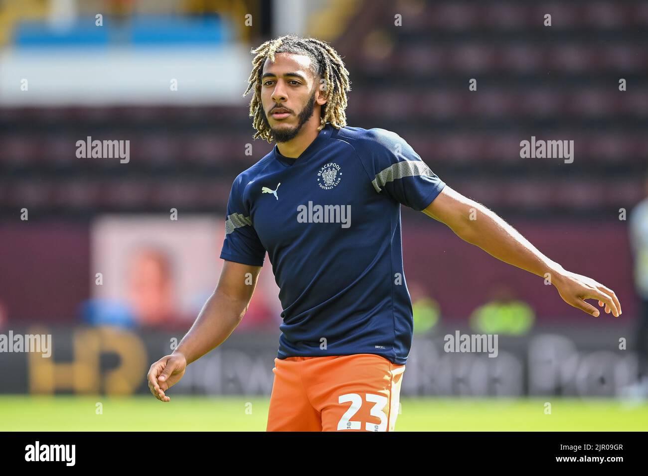 Dominic Thompson #23 of Blackpool during the pre-game warmup Stock ...