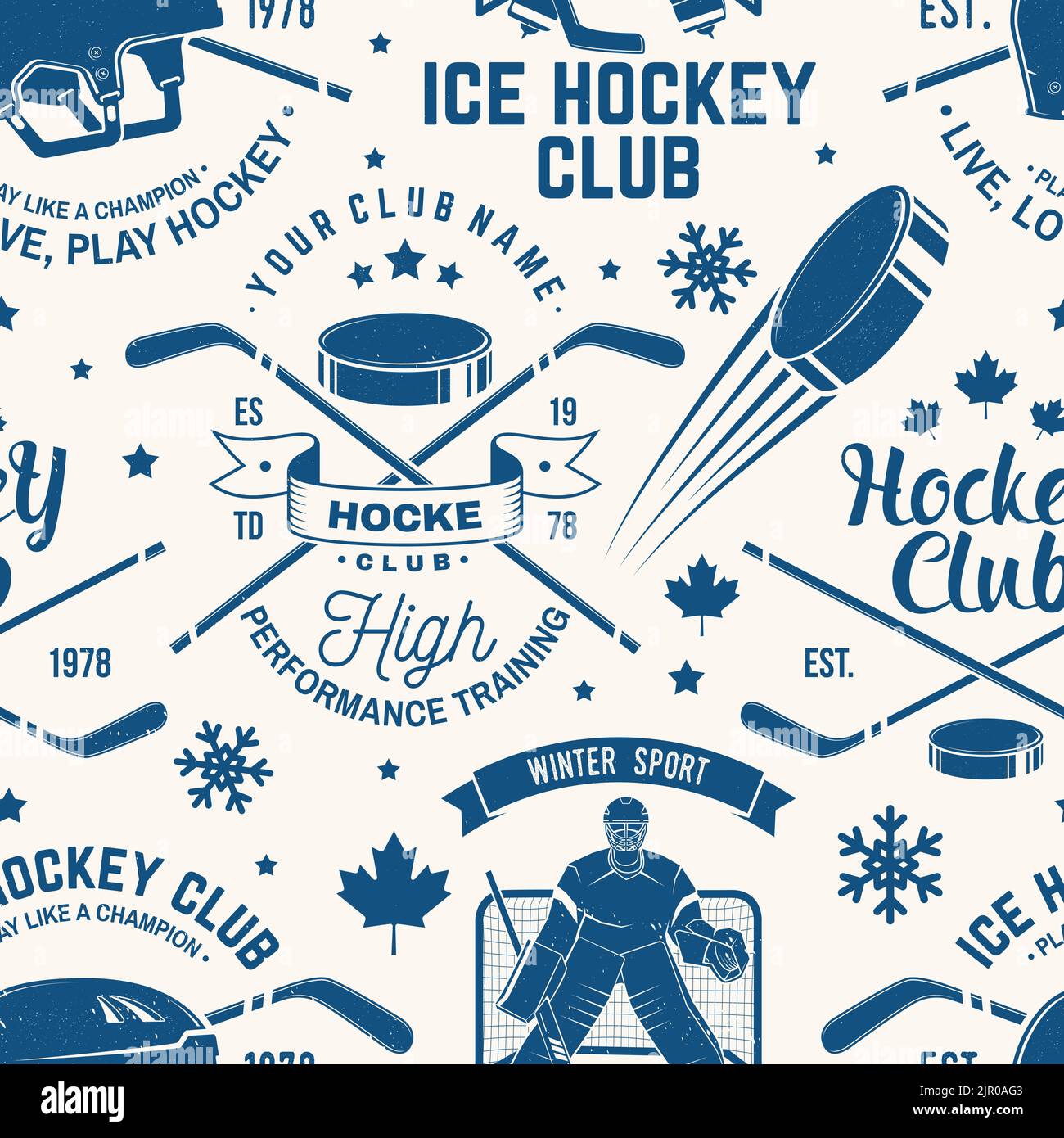 Ice hockey club seamless pattern in retro style. Vector illustration ...