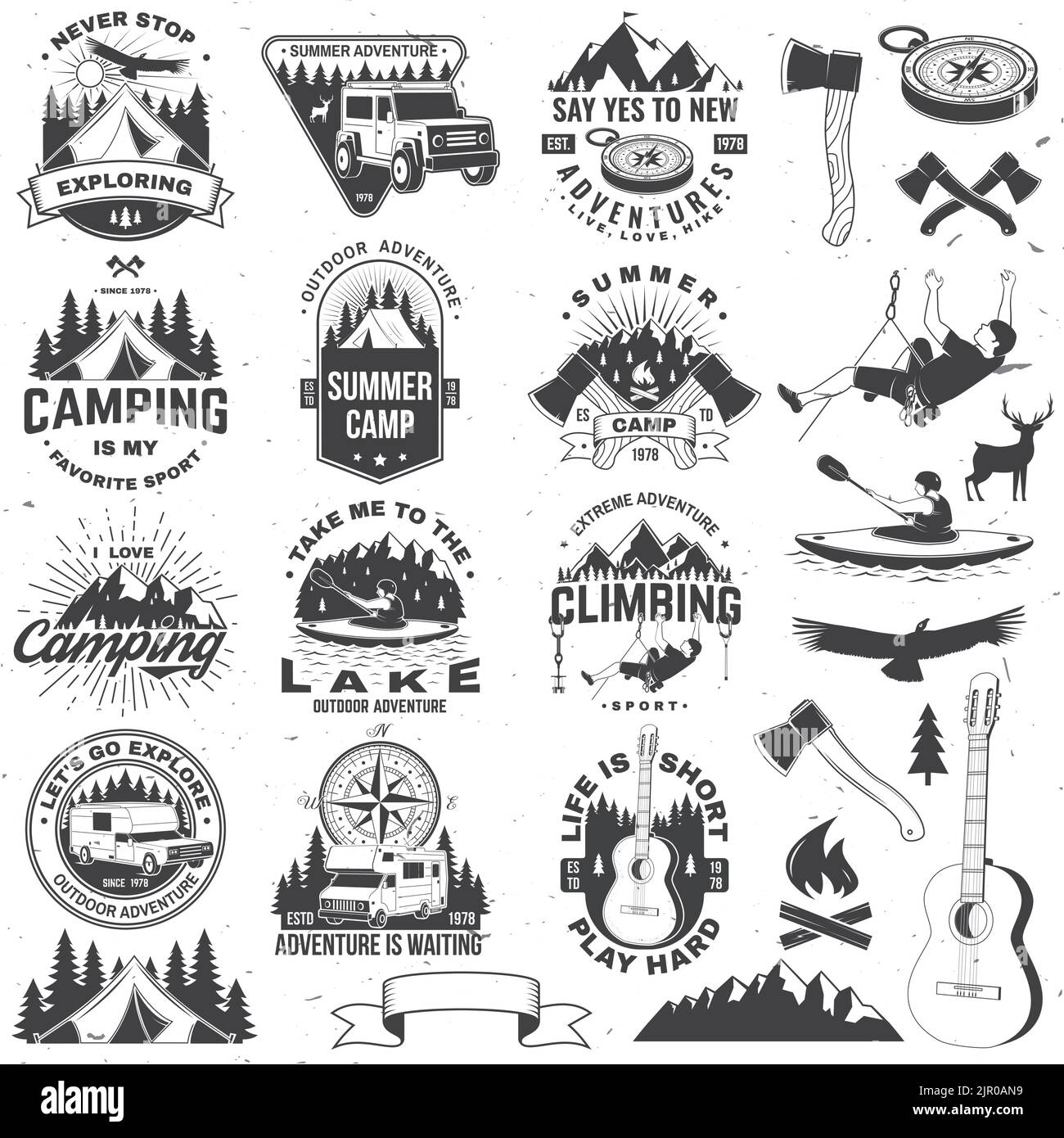 Set of camping badge and icon. Vector. Vintage typography design with ...