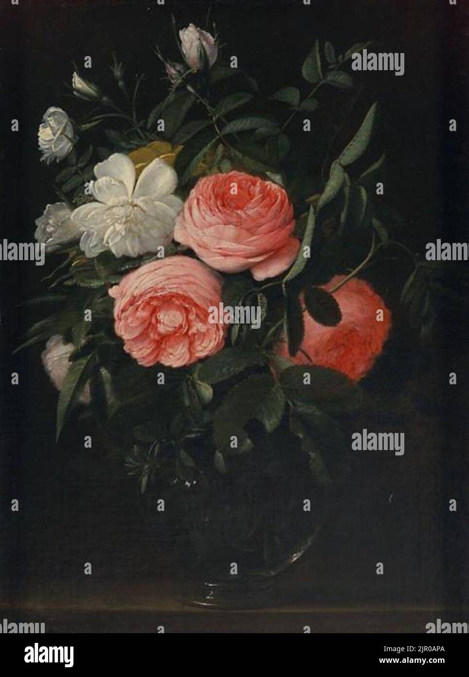 Toegeschreven aan Jan Anton van der Baren - Bloemstilleven van rozen in een glazen vaas Stock ...