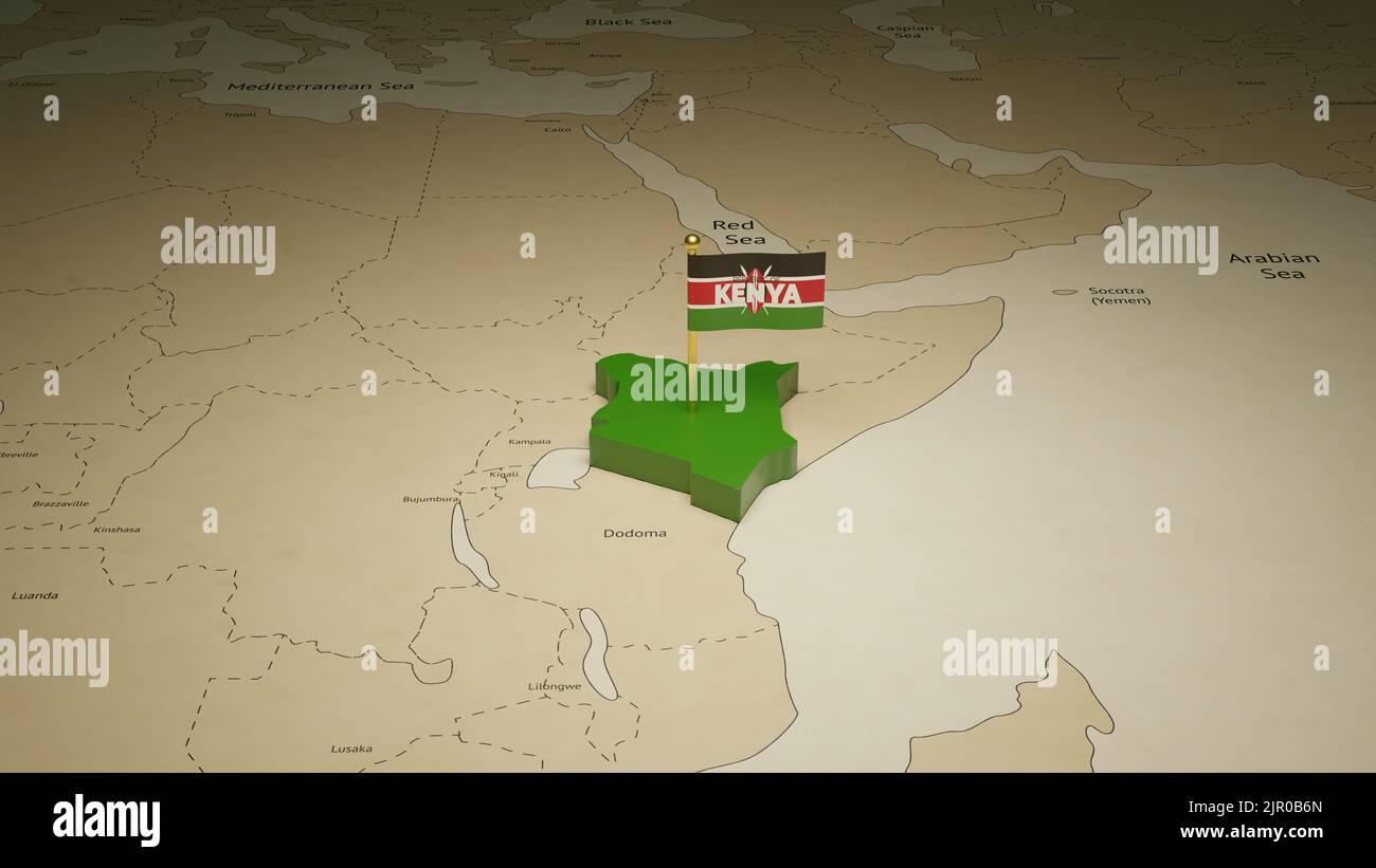 3d map of Kenya with Independence day celebration concept on the world ...