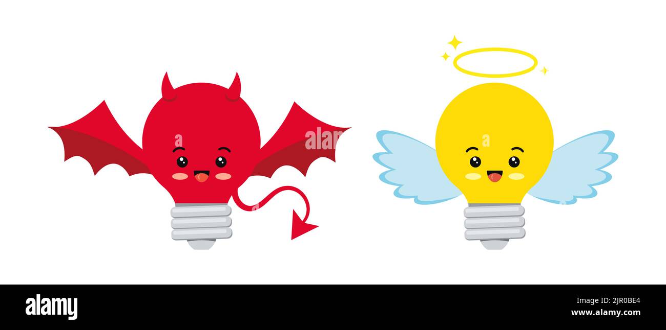 Devil and angel light bulb character vector icon Stock Vector Image ...