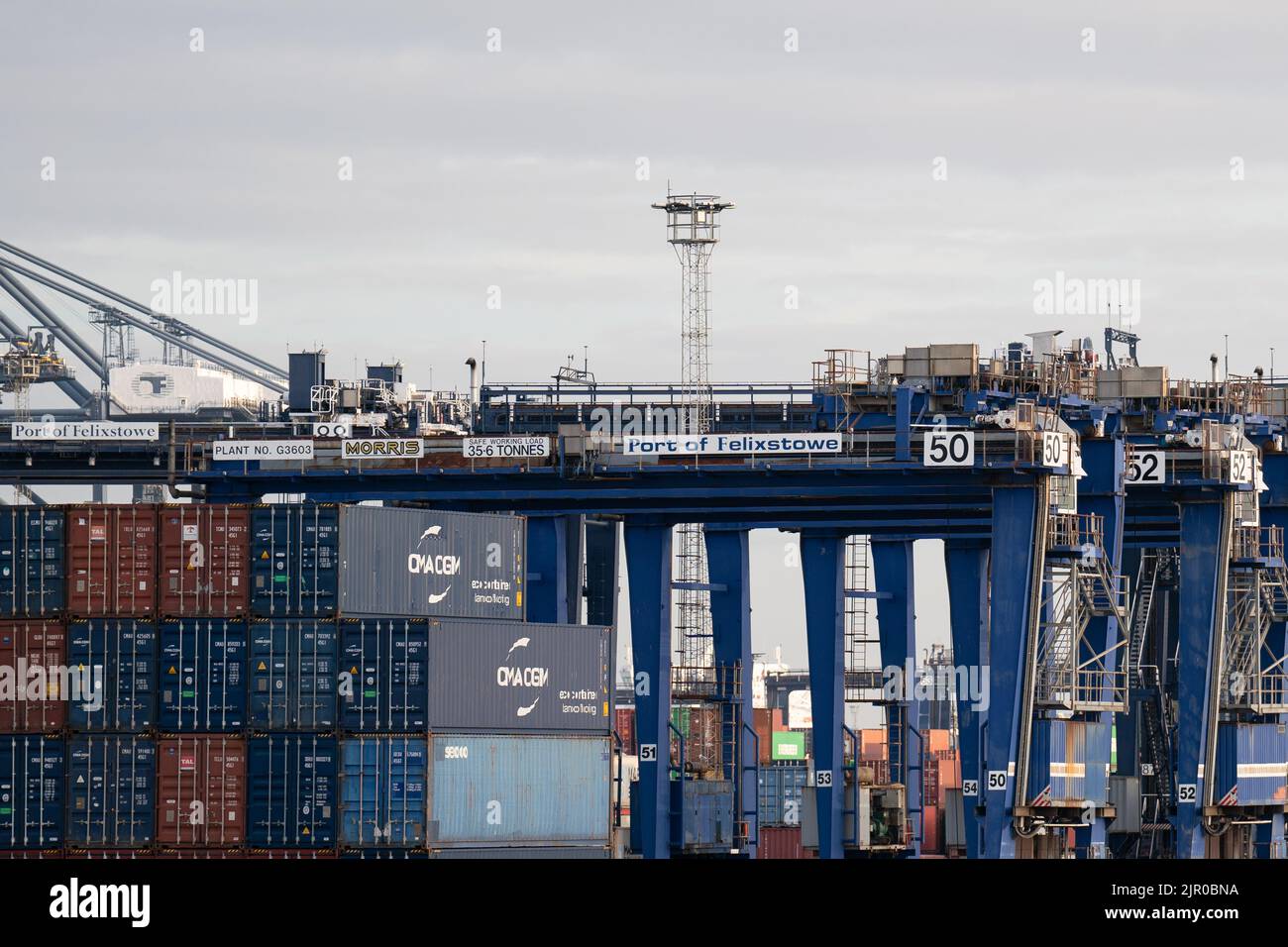 Cranes sit idle at the Port of Felixstowe in Suffolk, Britain's biggest ...
