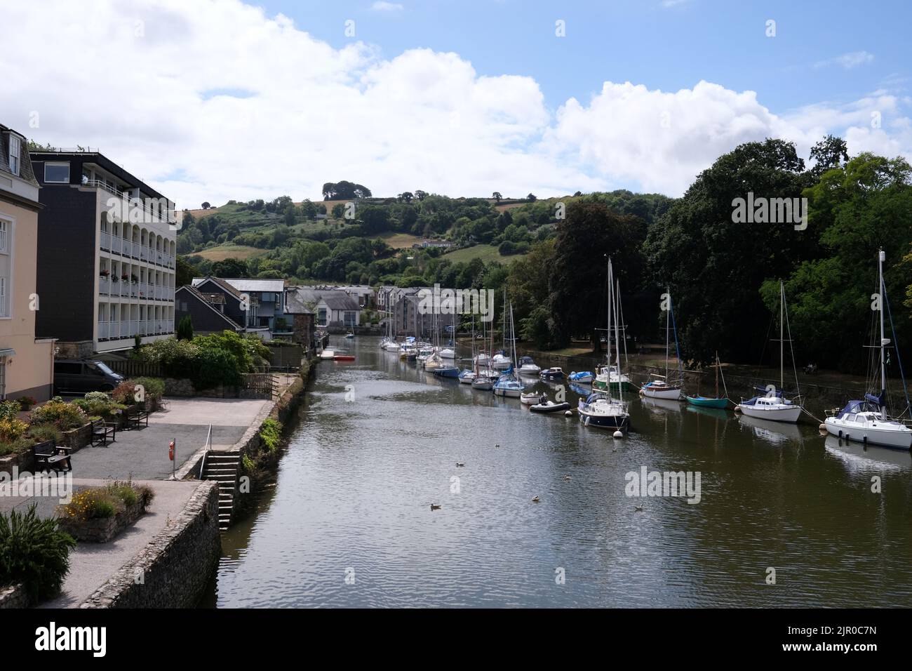 river dart and hills in the market town of totnes,south devon,uk august ...