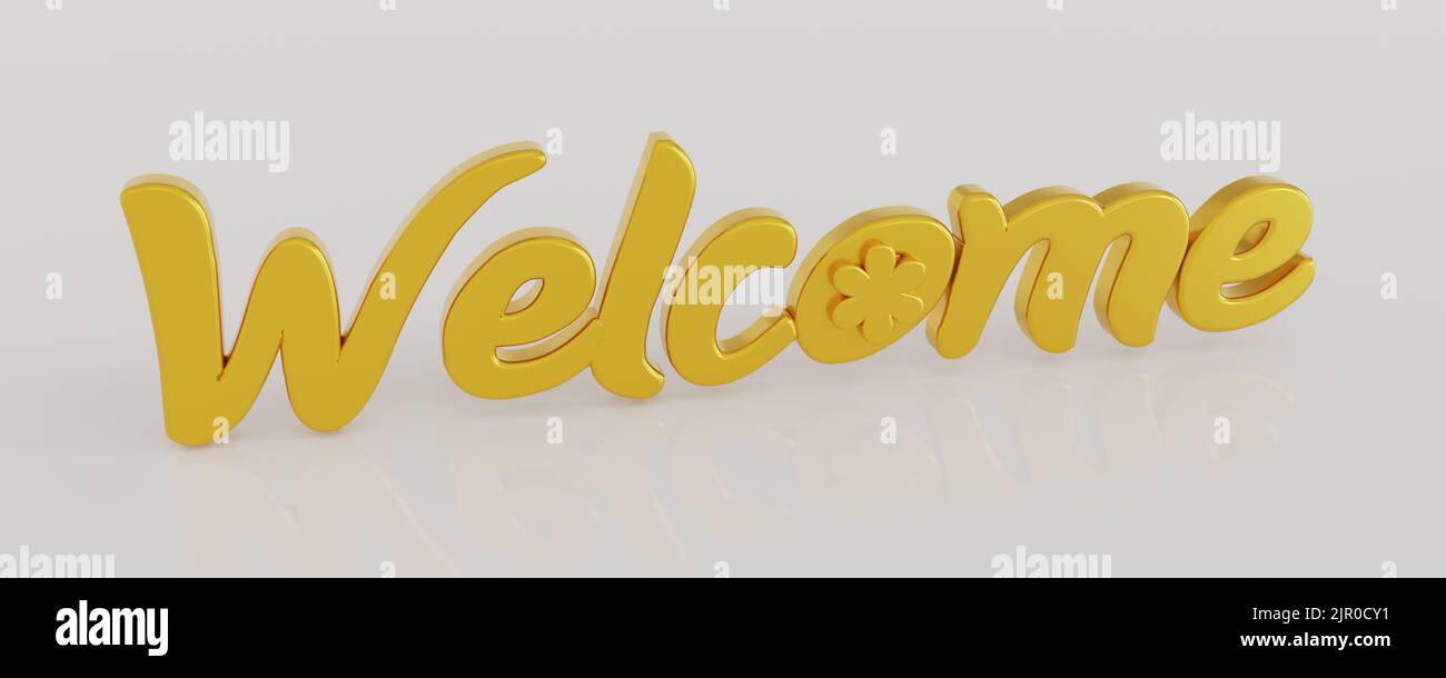 Gold 3D welcome hand lettering text on white background with clipping ...