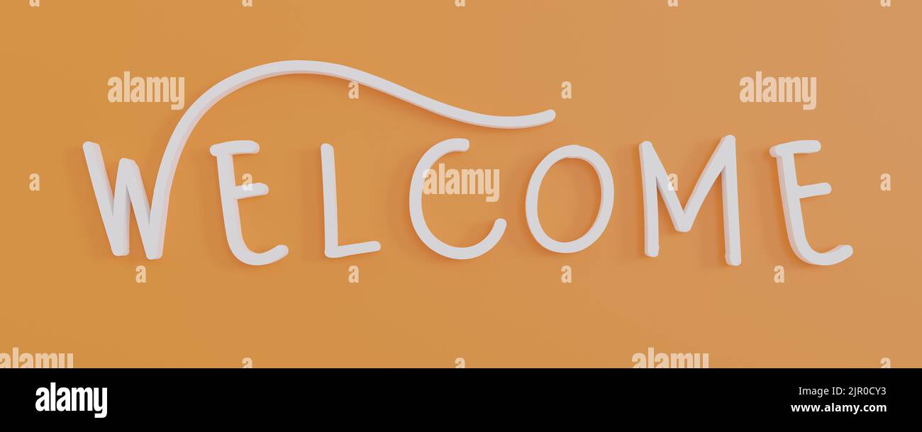 3D rendering Welcome Hand lettering Greeting Card. Typographical 3D ...
