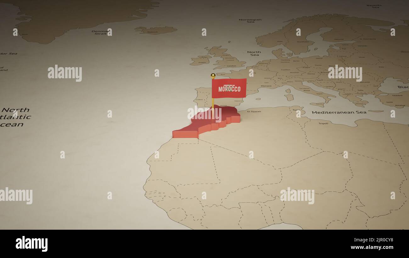 Travel post with 3d model of the map of Morocco. Tourist visa and offer ...
