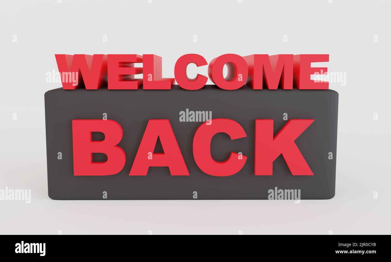 Red 3D Welcome Back text isolated on white background with clipping ...