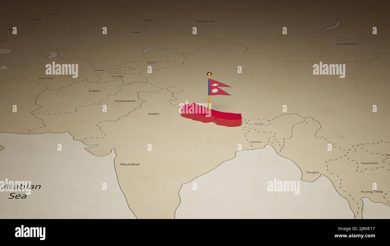 3d rendering independence day of Nepal national flag flying on country ...