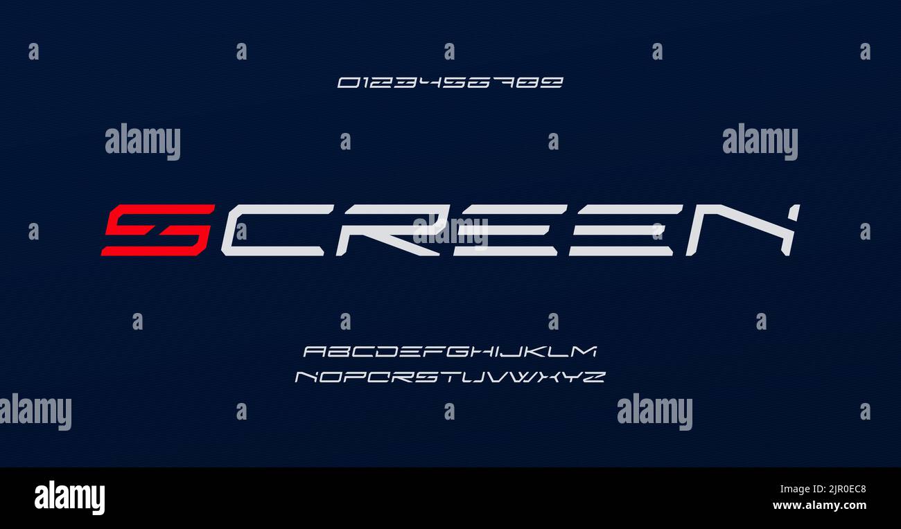Thin line wide italic font, futuristic stencil alphabet for ...