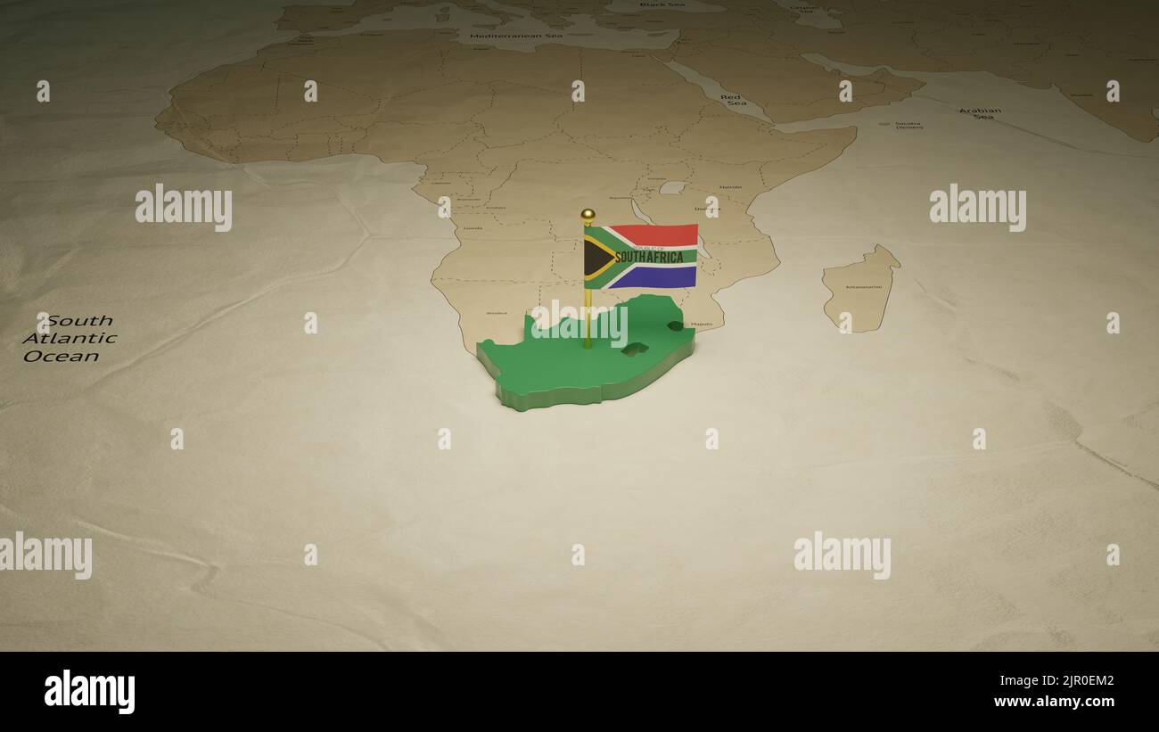 South Africa Social media post with 3D rendering map and flag for ...