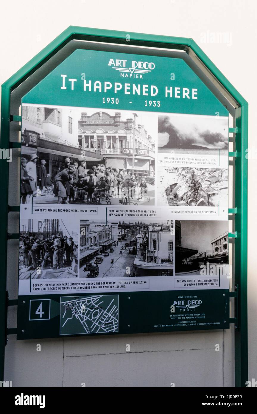 A display of old photographs showing the events of the 1931 earthquake ...