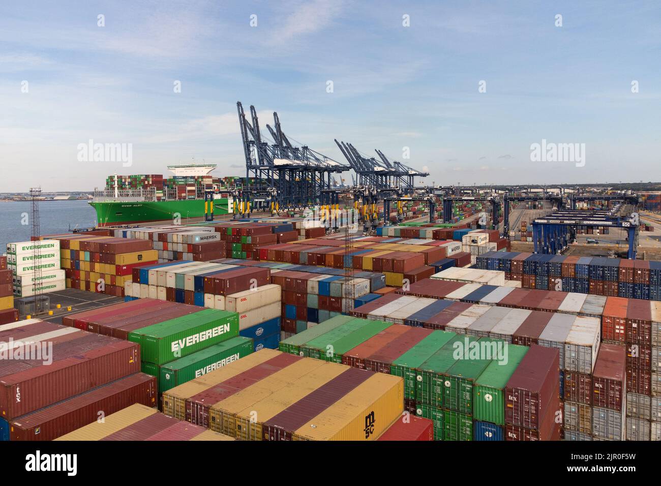 Shipping containers at the Port of Felixstowe in Suffolk, Britain's ...