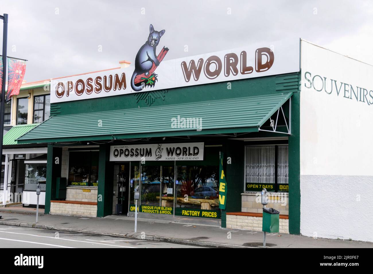 A souvenir store, Opossum World, selling Possum skinned garments in ...