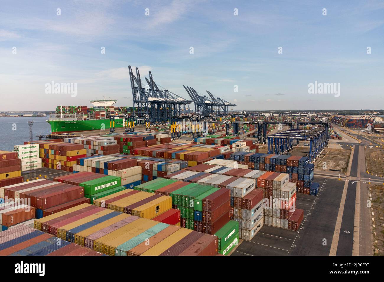 Shipping containers at the Port of Felixstowe in Suffolk, Britain's ...