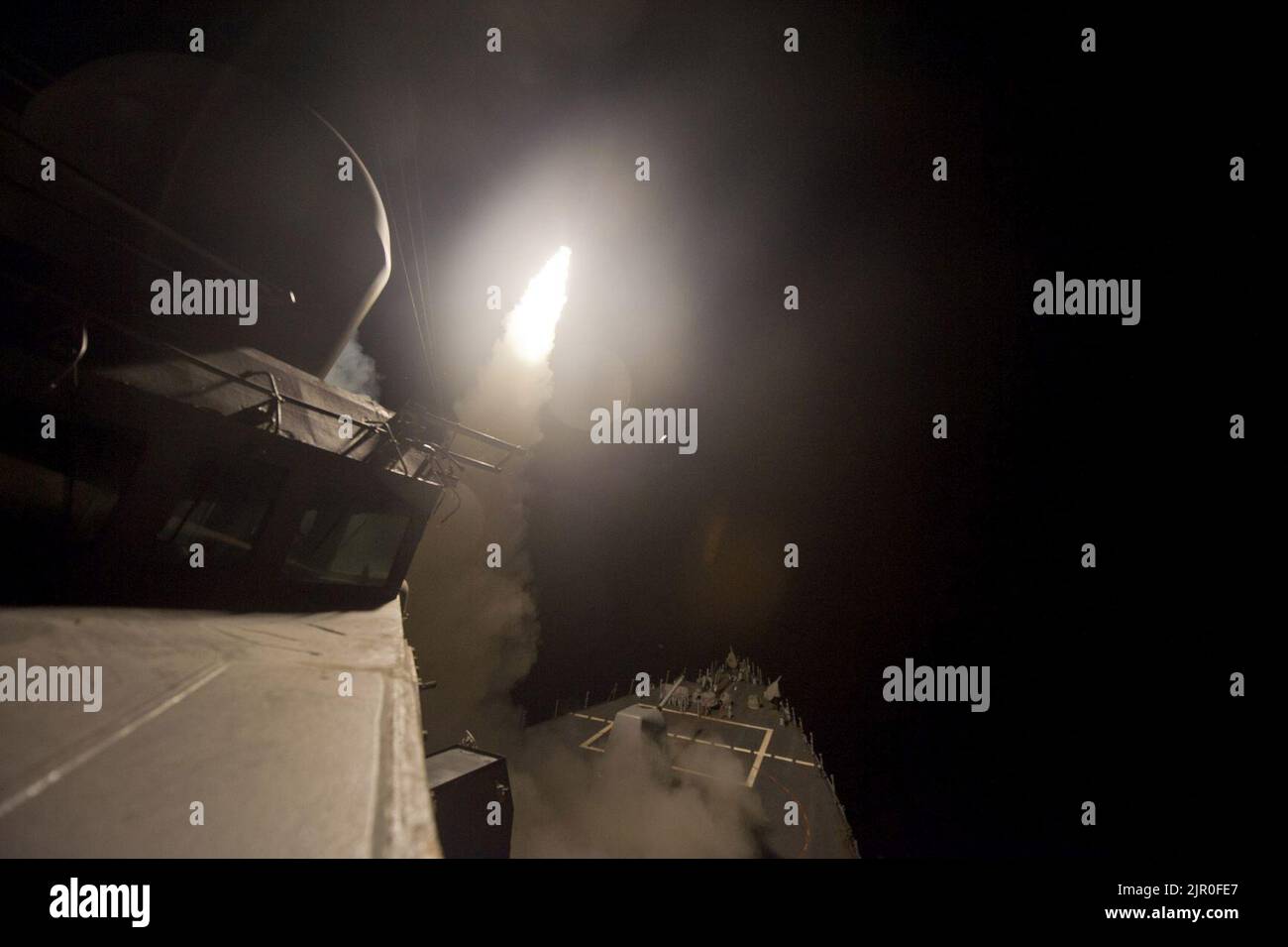 Tomahawk launch from USS Arleigh Burke (DDG-51) in September 2014 Stock ...