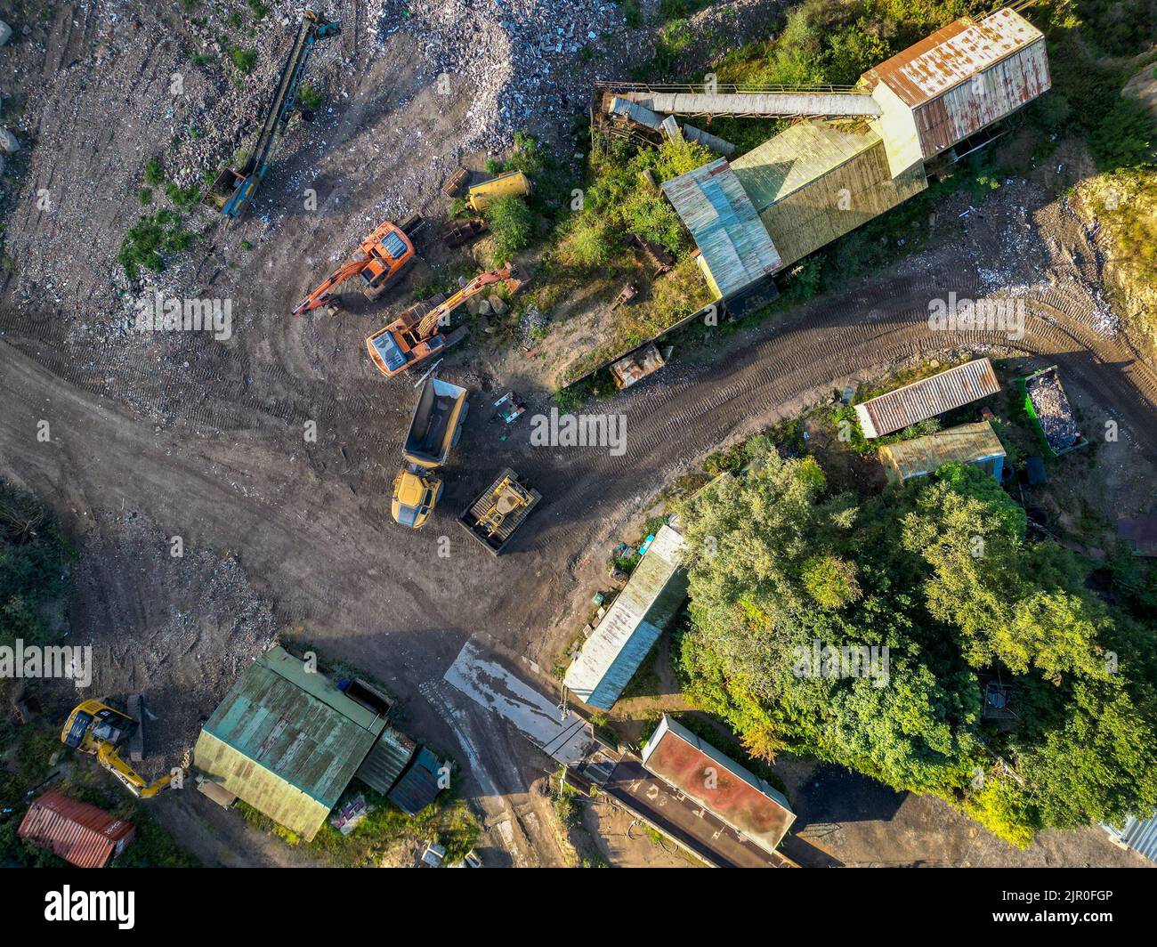 Aerial view of Blackhill Quarry, West Yorkshire, an aggregate quarrying site run by Mone Bros ...