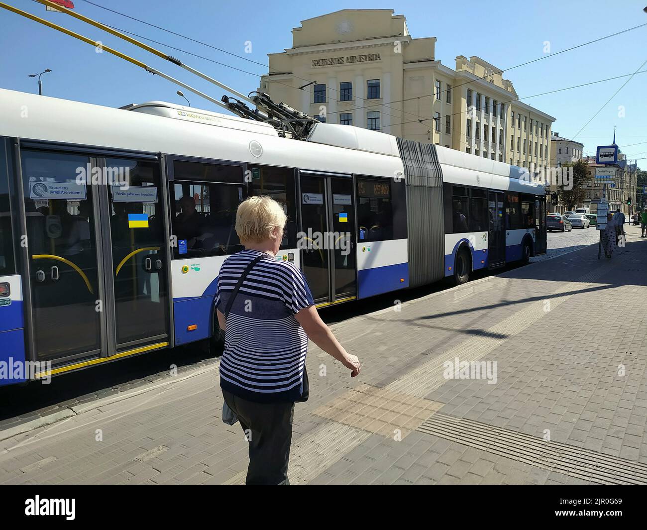 Latvia, Riga. Ukrainian symbols in the capital of Latvia. Stickers with ...