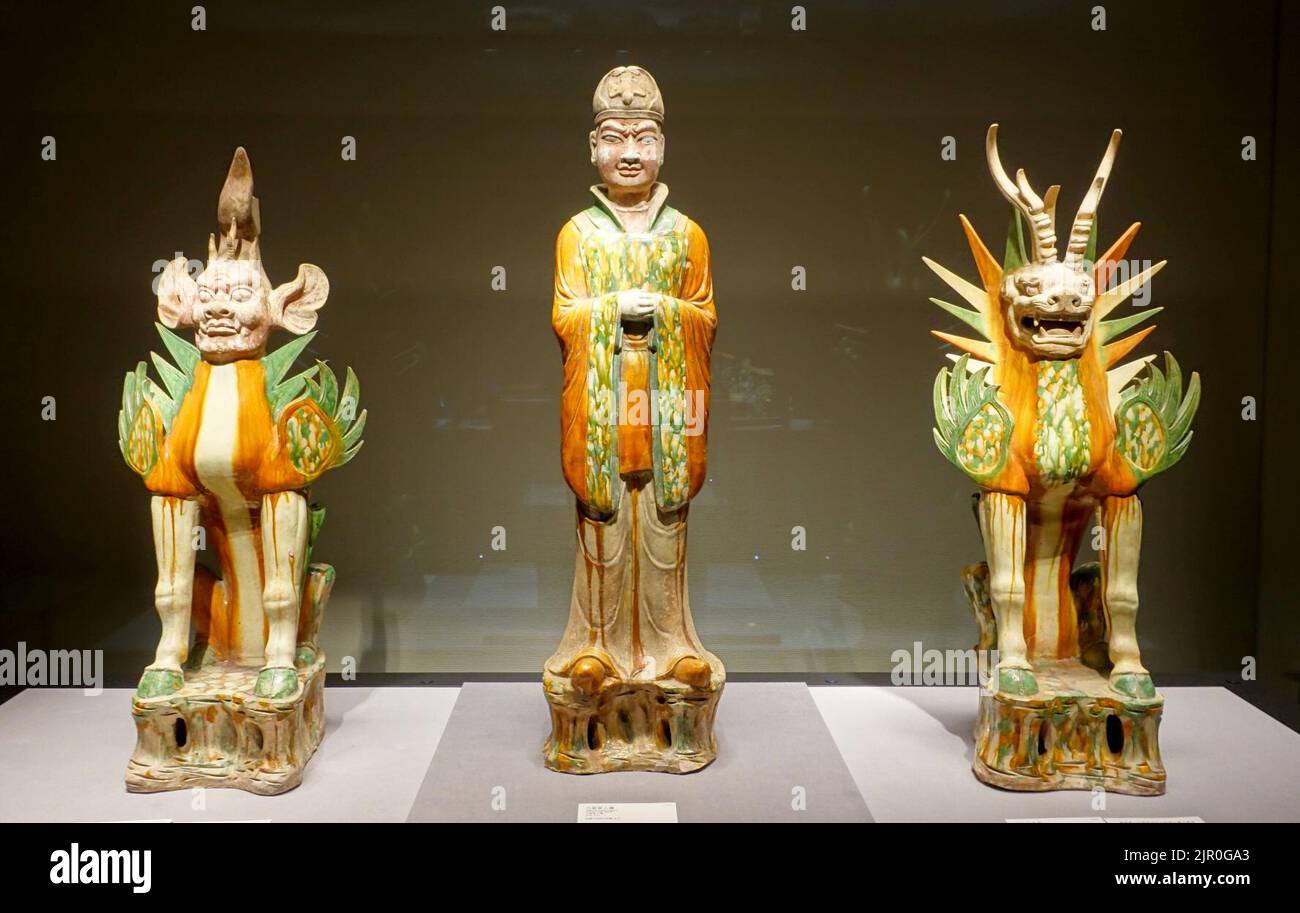 Tomb guardians, China, Tang dynasty, 600s-700s AD, ceramic, three-color ...
