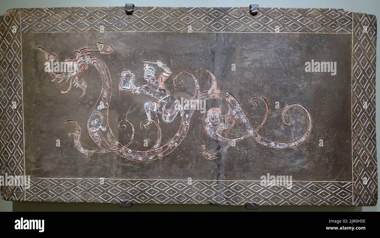Tomb tile, China, Han dynasty, 1st century BC, earthenware and pigments ...
