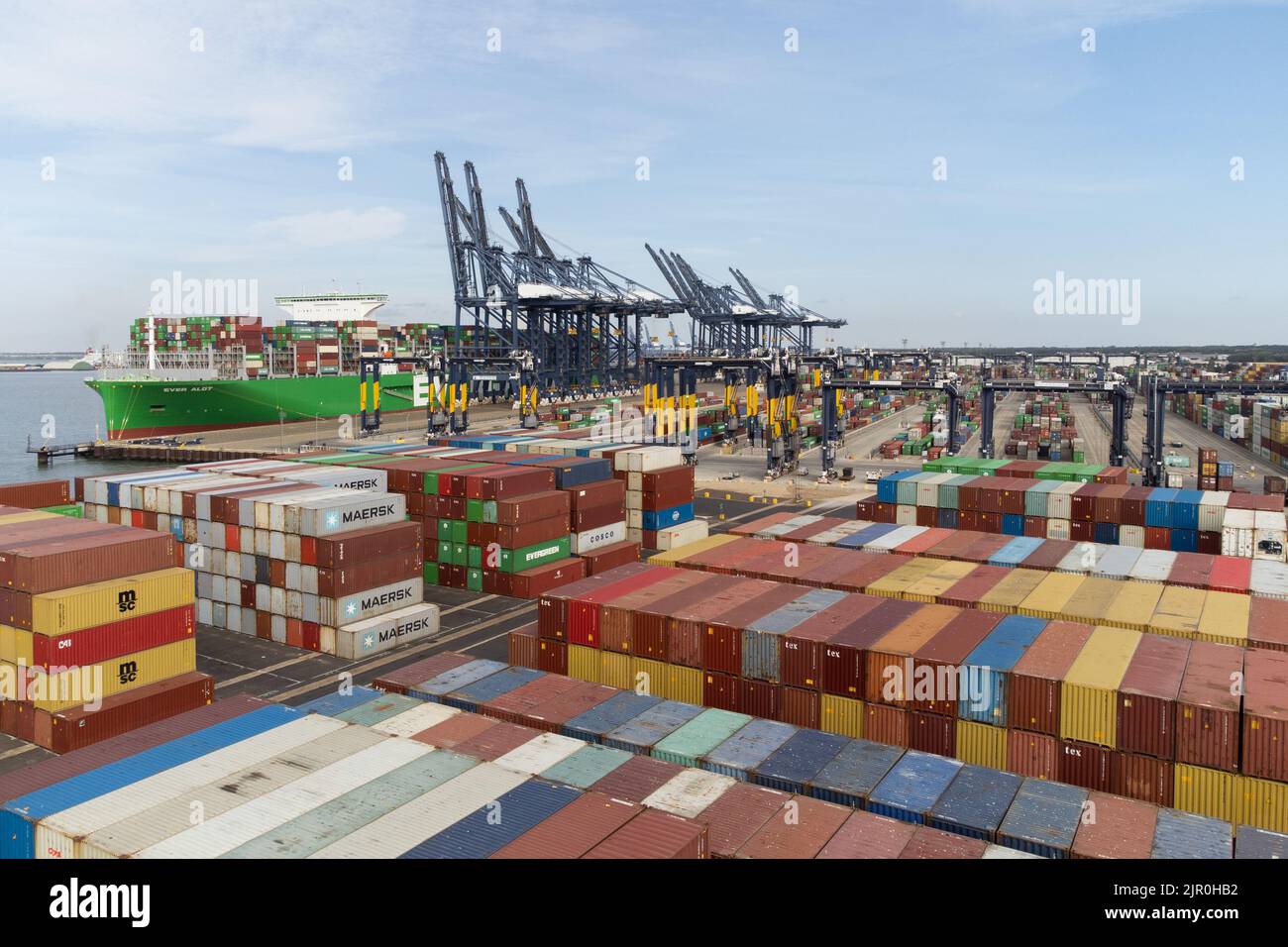 Shipping containers at the Port of Felixstowe in Suffolk, Britain's ...