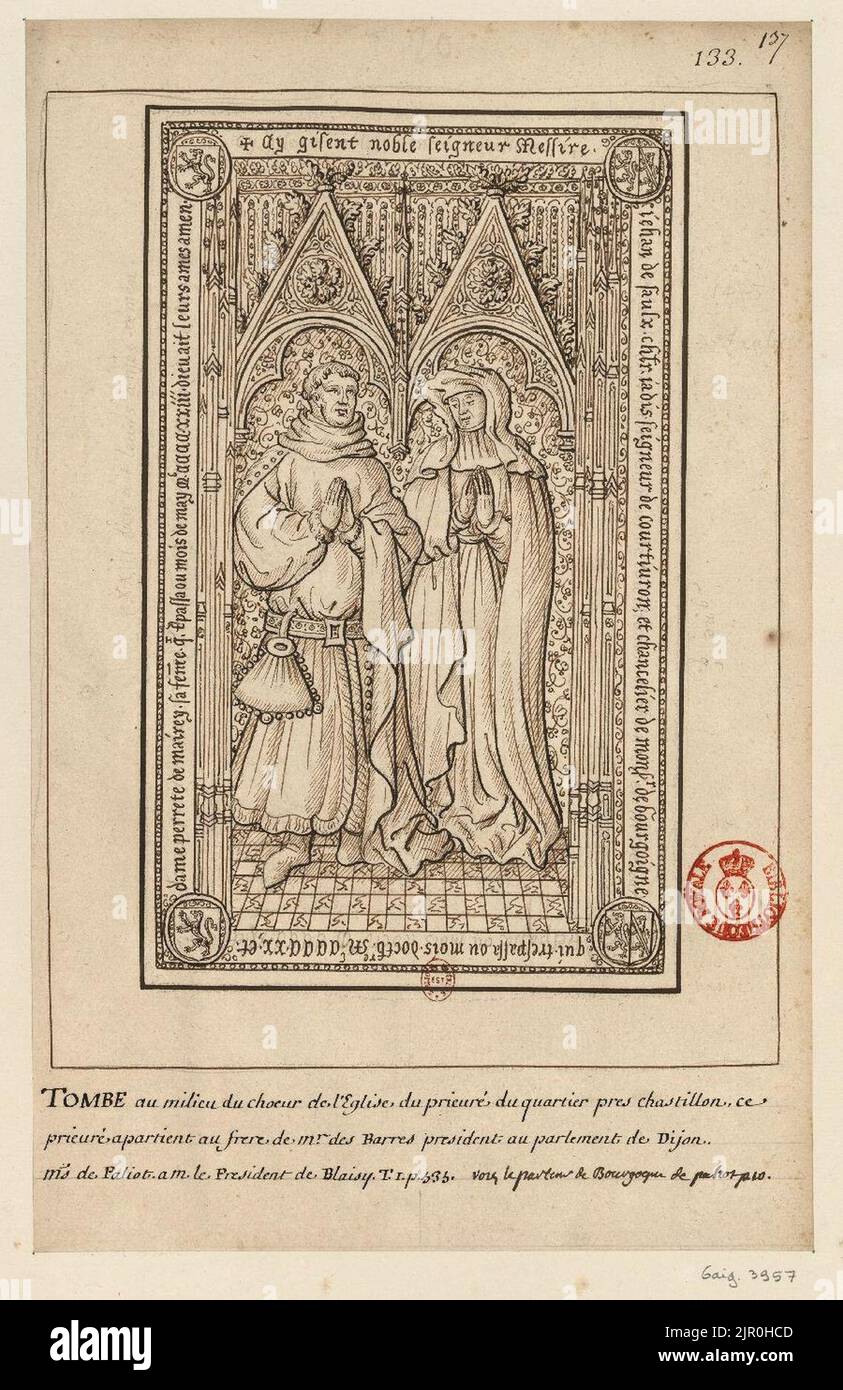 Tombe dans l'église du prieuré du Quartier près Chastillon, elle est de ...