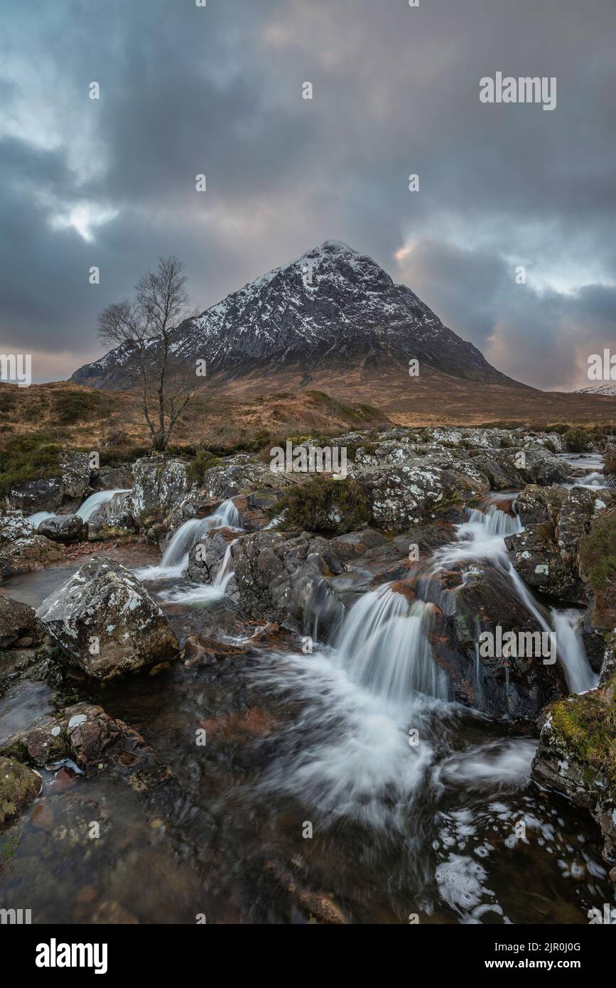 Stunning majestic Winter sunset landscape of Stob Dearg Buachaille ...