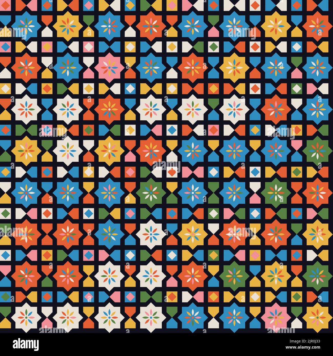 Abstract Retro Geometric seamless pattern. Bright colorful nostalgic ...