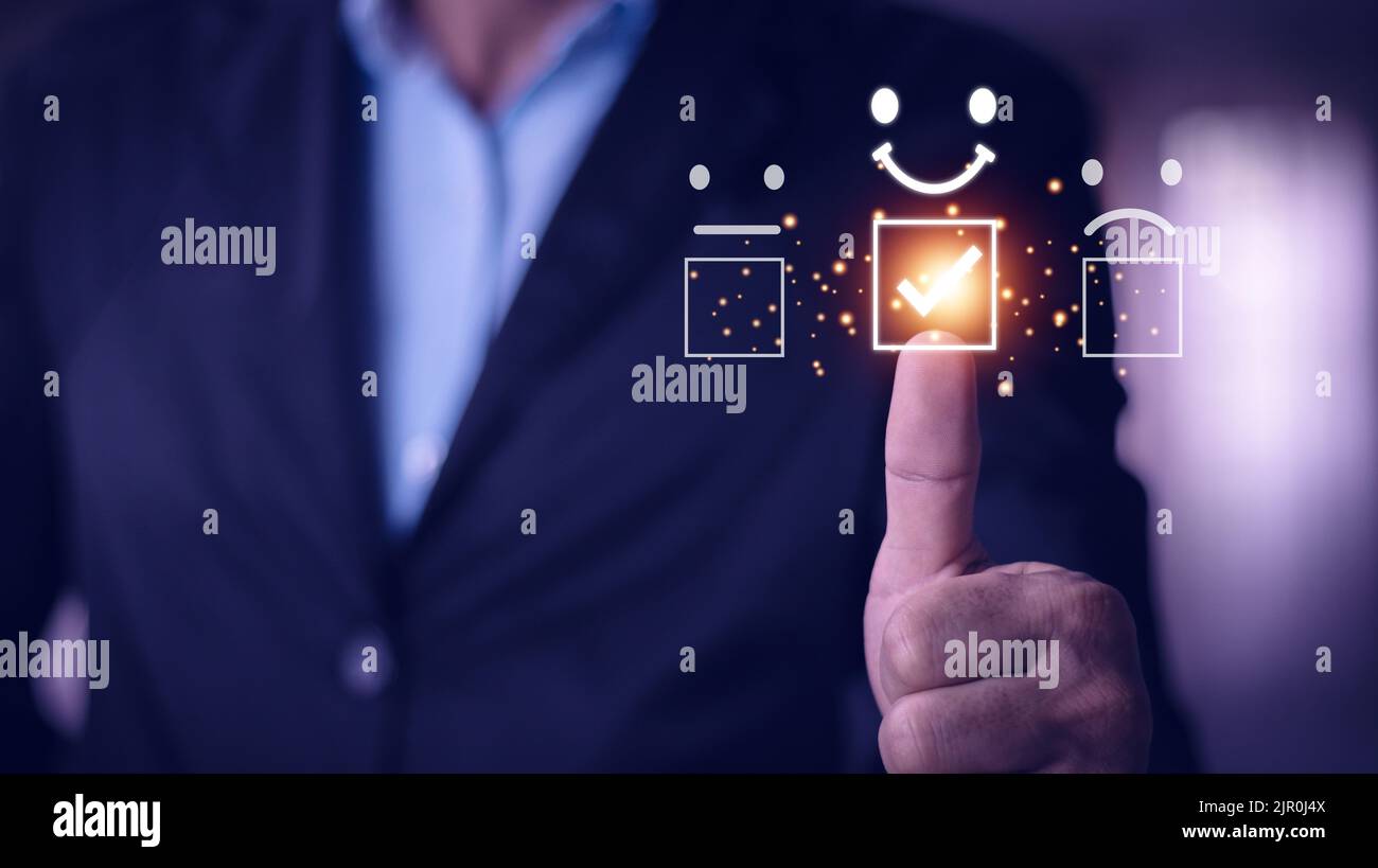 Customer service evaluation concept. smiling Asian male Is using a ...