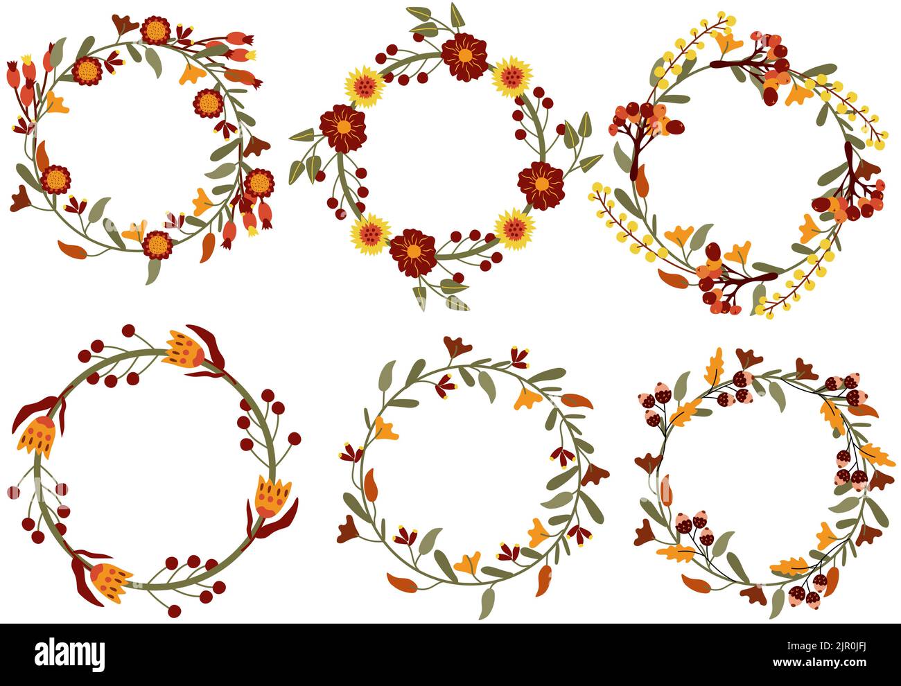 Cute Autumn wreaths with colorful flowering, berryes, leaves ...