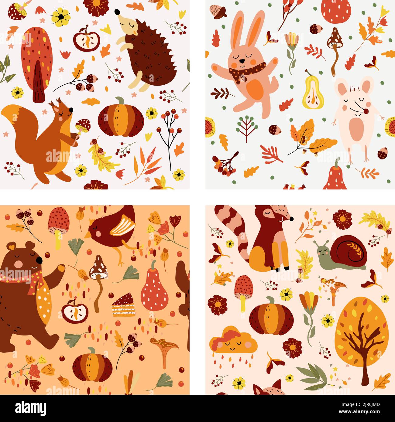 Autumn seamless pattern with cute wodland animals and elements autumn ...