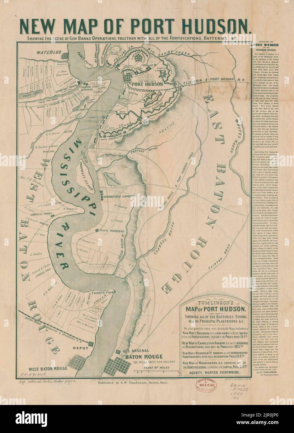 Tomlinson's map of Port Hudson, showing all of the batteries ...