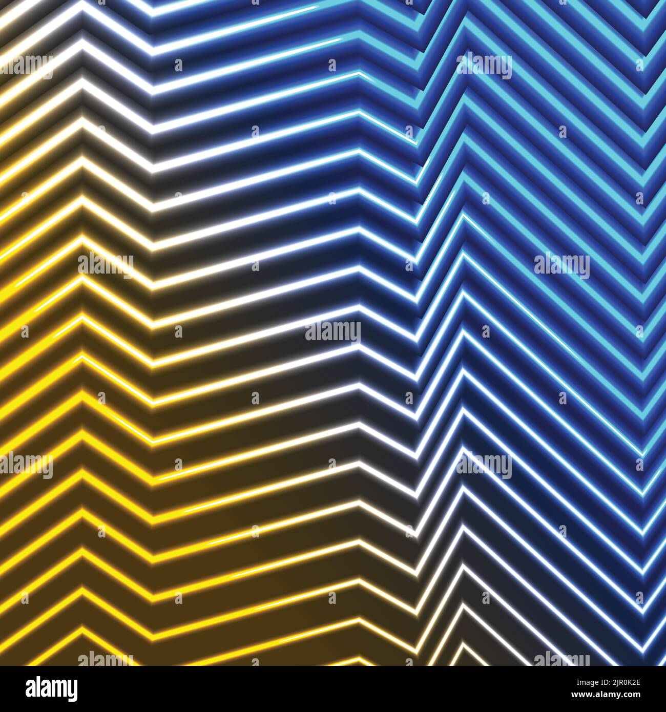 Blue and yellow neon laser glowing curved lines refraction background ...